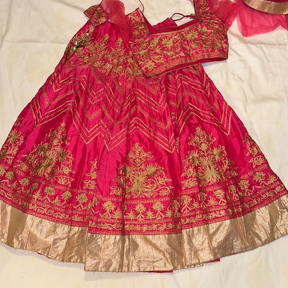 Dresses | Hot Pink And Gold Indian Lengha Skirt Blouse Chuni | Poshmark